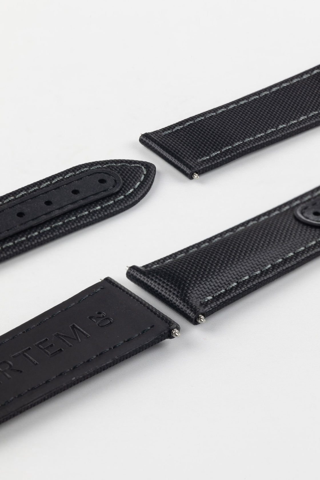 Artem Straps Loop-Less Black Sailcloth Watch Strap with Grey Stitching ...