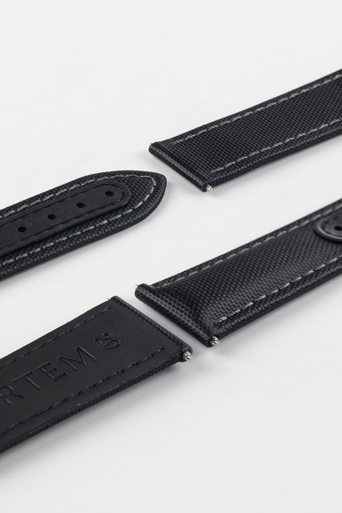 Artem Straps Loop-Less Black Sailcloth Watch Strap with Grey Stitching ...