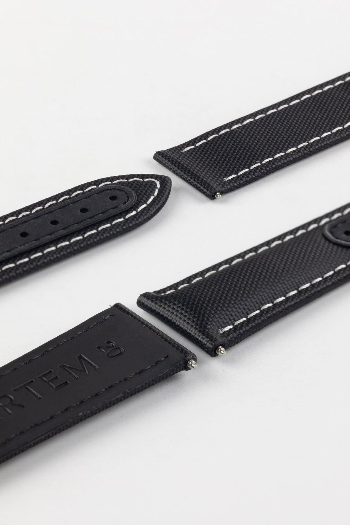 Artem Straps Loop-less™ Black Sailcloth Watch Strap with White Stitchi ...