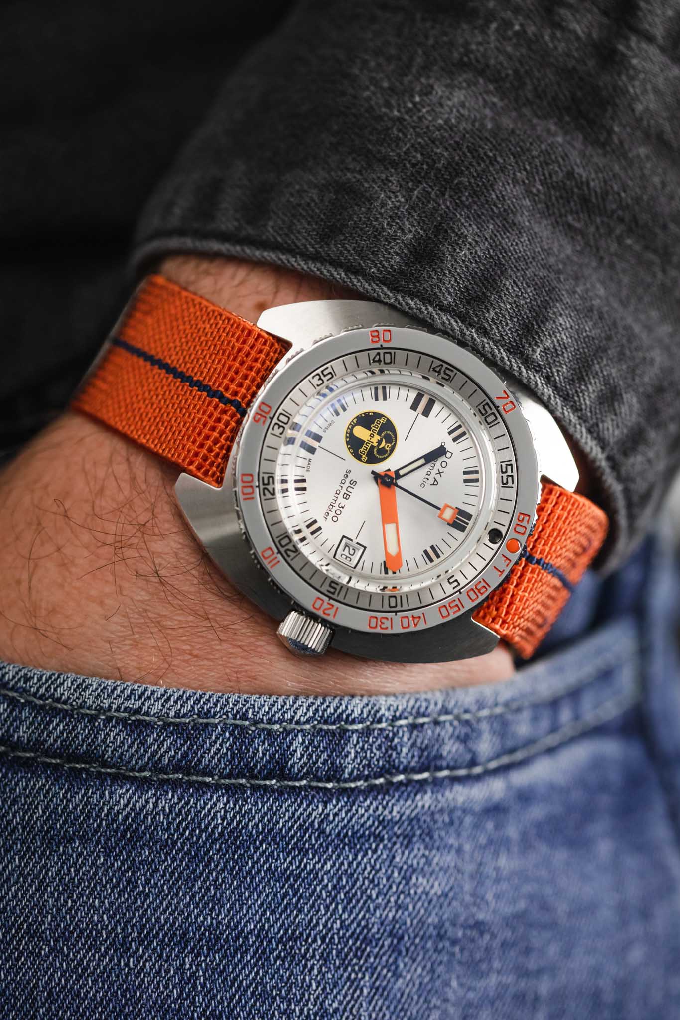 Erika's Originals ORANGE MN™ Strap with NAVY BLUE Centerline Stitch
