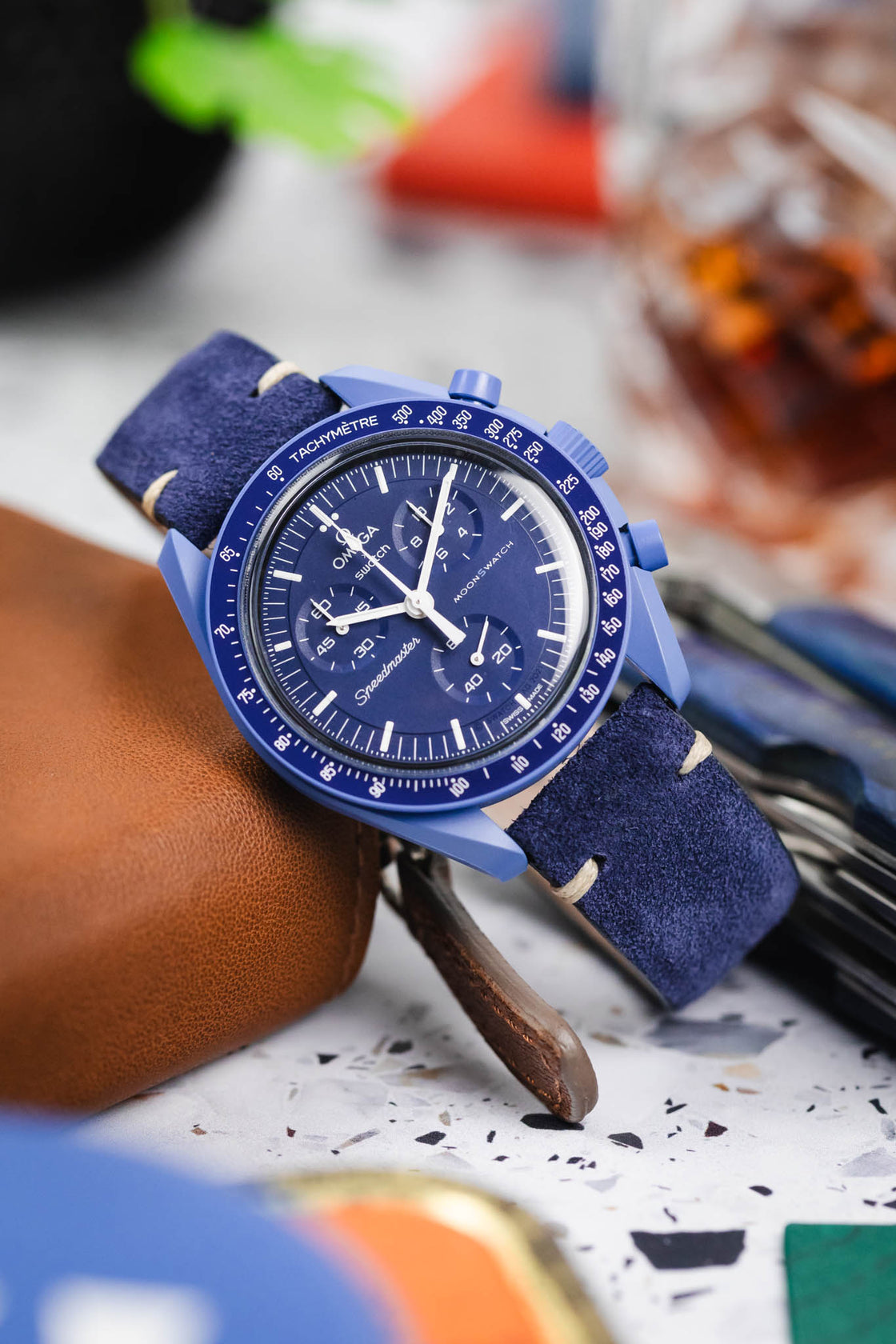 JPM Italian Vintage Suede Leather Watch Strap in BLUE | WatchObsession ...