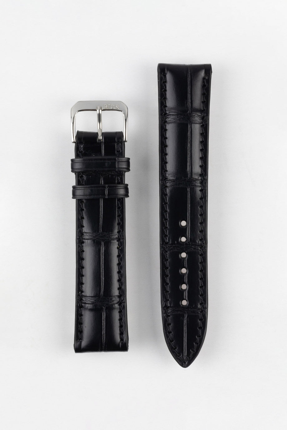 RIOS1931 MONARCH Genuine Alligator Round-Padding Watch Strap in BLACK ...