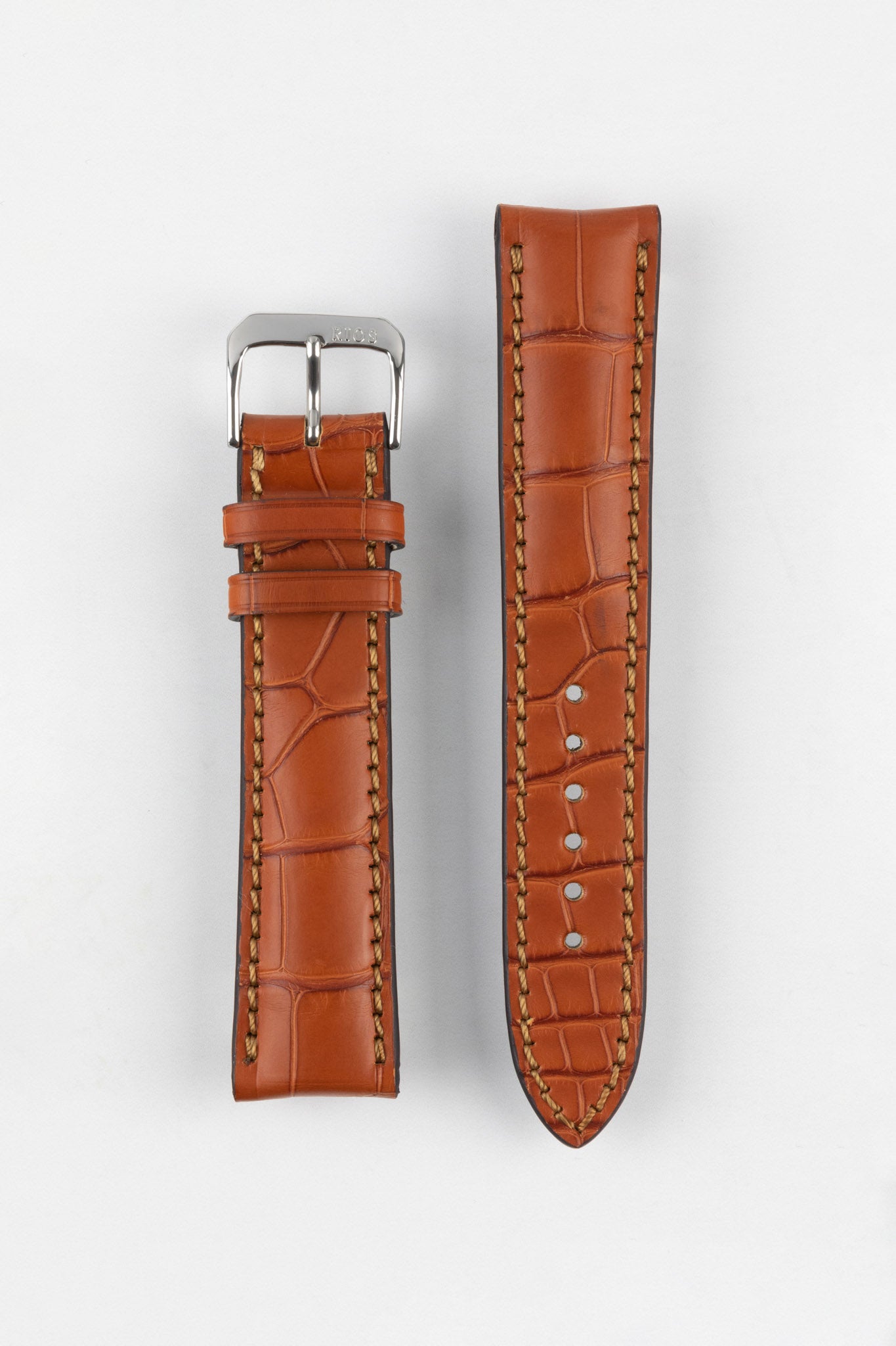 RIOS1931 MONARCH Genuine Alligator Round-Padding Watch Strap in COGNAC ...