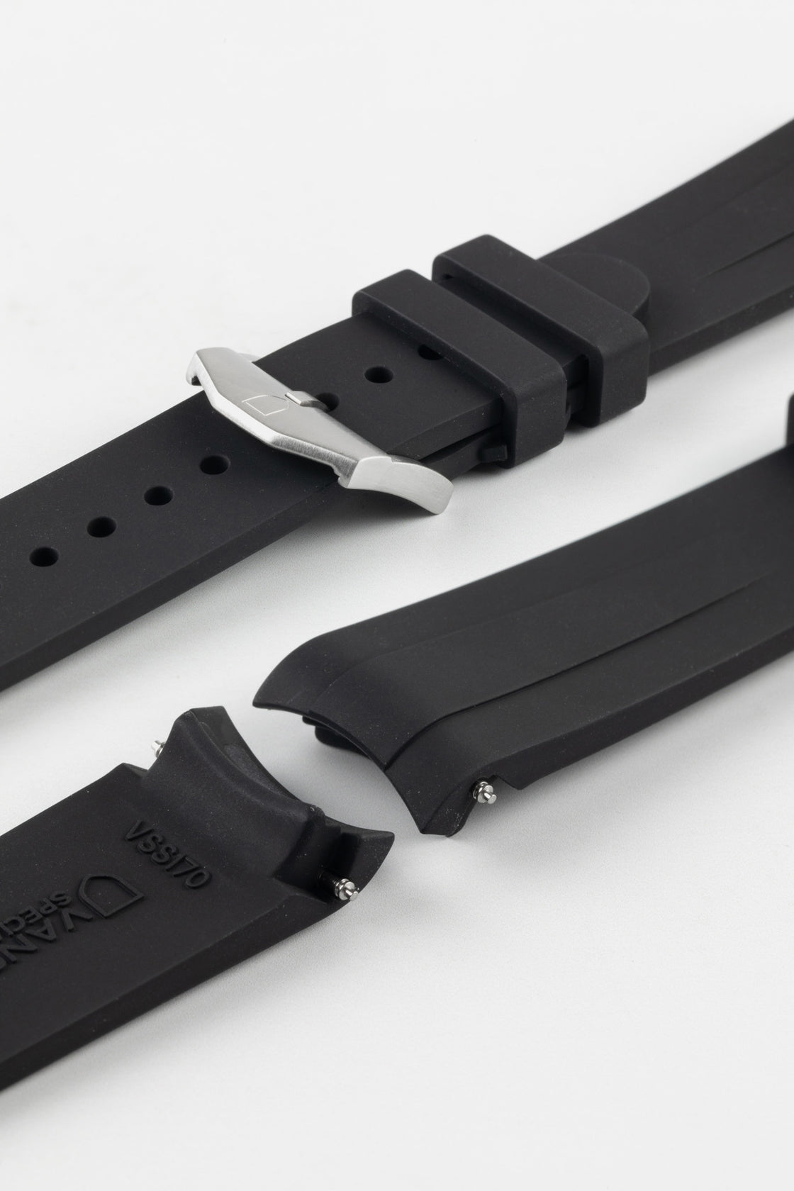 VANGUARD Integrated Curved Rubber Watch Strap - BLACK | WatchObsession ...