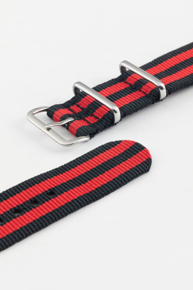 Nylon Watch Straps BLACK / RED Stripes Polished Buckle & Keeper – Watch ...