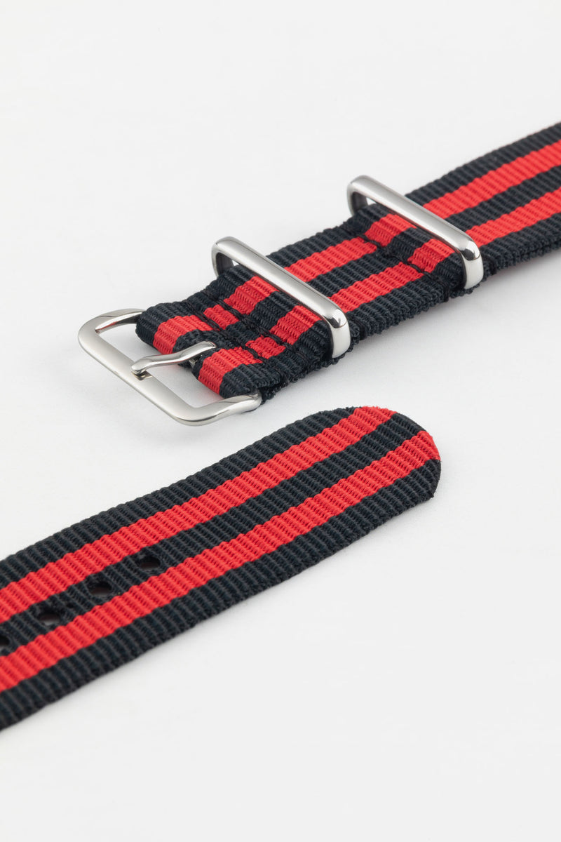Nylon Watch Straps BLACK / RED Stripes Polished Buckle & Keeper – Watch ...
