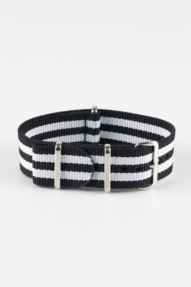 Nylon Watch Straps in BLACK with WHITE Stripes | WatchObsession – Watch ...