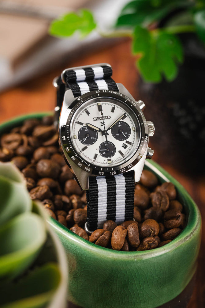 Nylon Watch Straps in BLACK with WHITE Stripes | WatchObsession – Watch ...