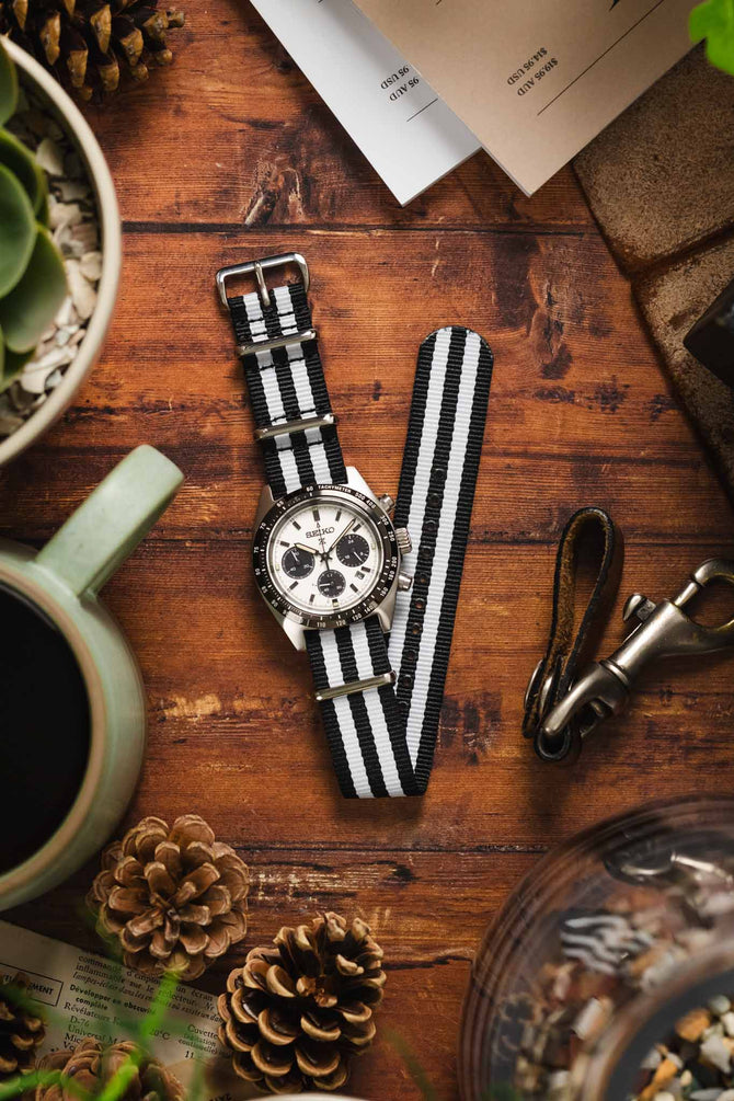 Nylon Watch Straps in BLACK with WHITE Stripes | WatchObsession – Watch ...