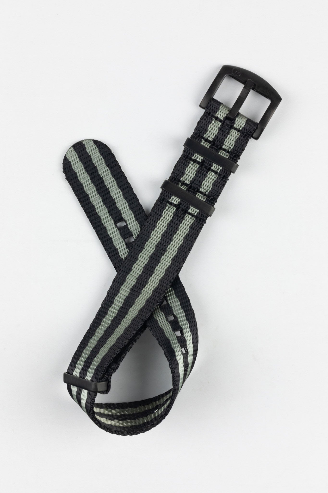 Seatbelt One-Piece Nylon Watch Strap in BLACK & GREY Stripes – Watch ...
