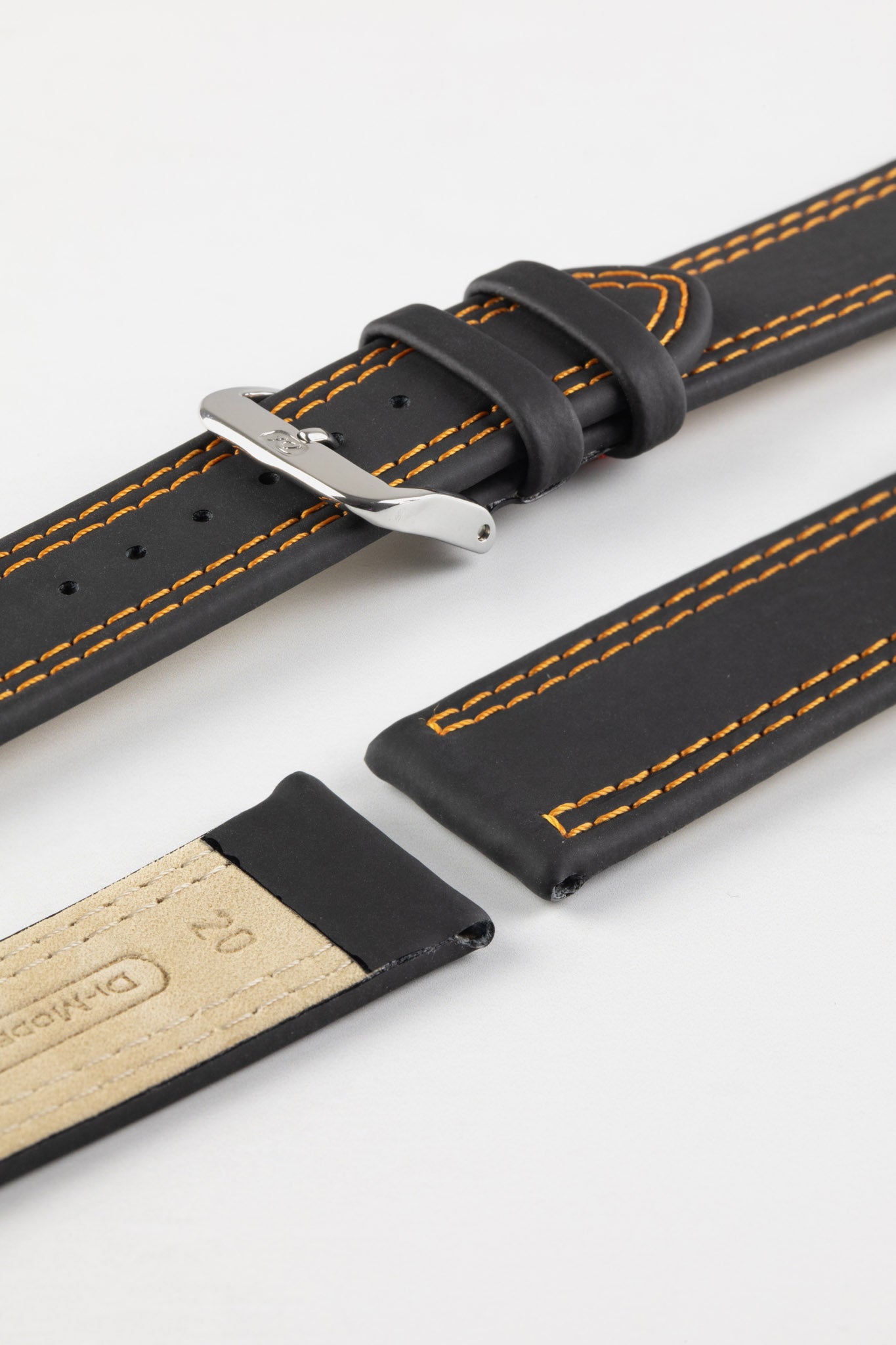 Di-Modell Colorado | Black Orange Rubber-Coated Leather Strap