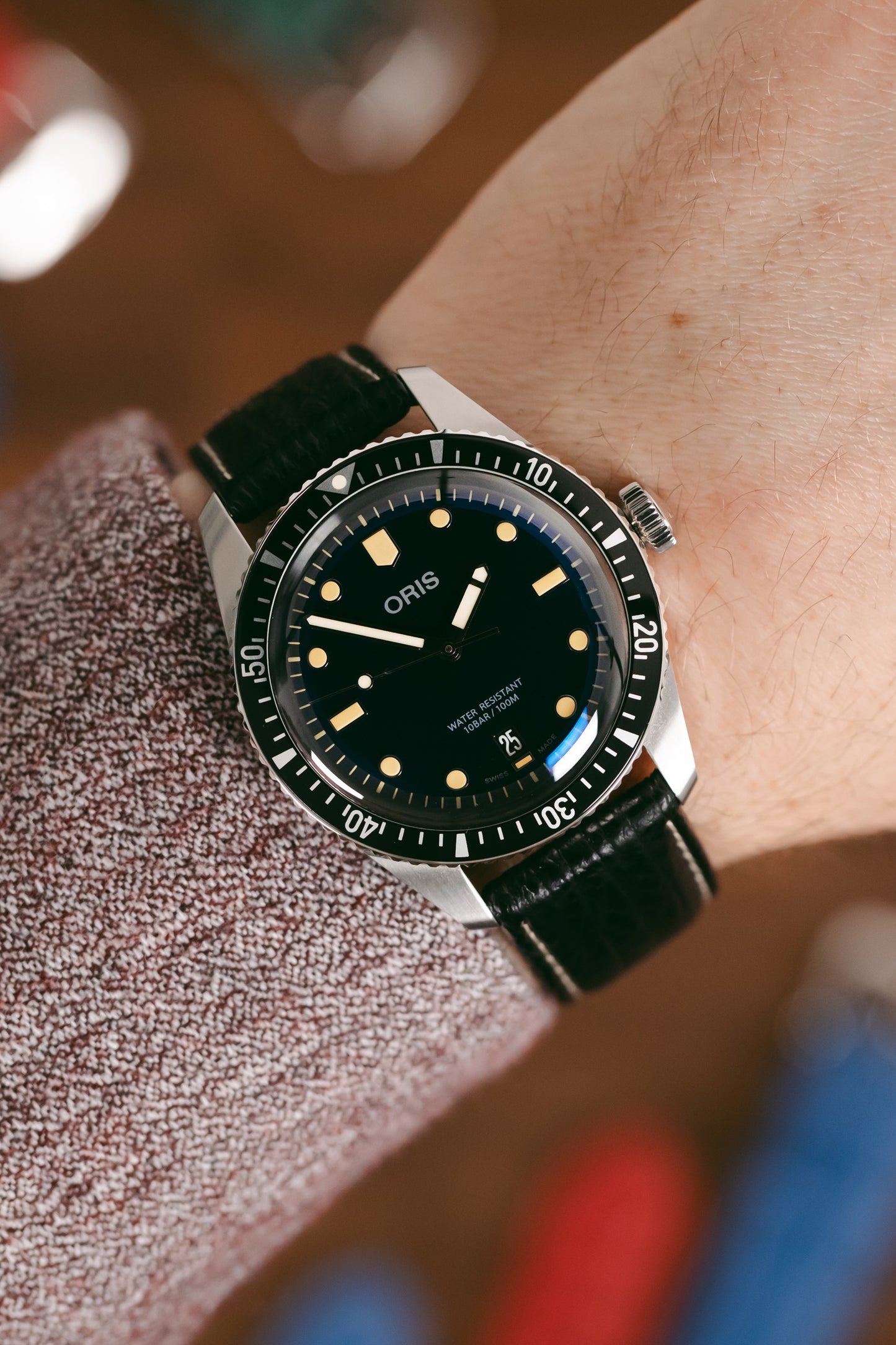 Di-Modell SHARKSKIN Waterproof Leather Watch Strap in BLACK