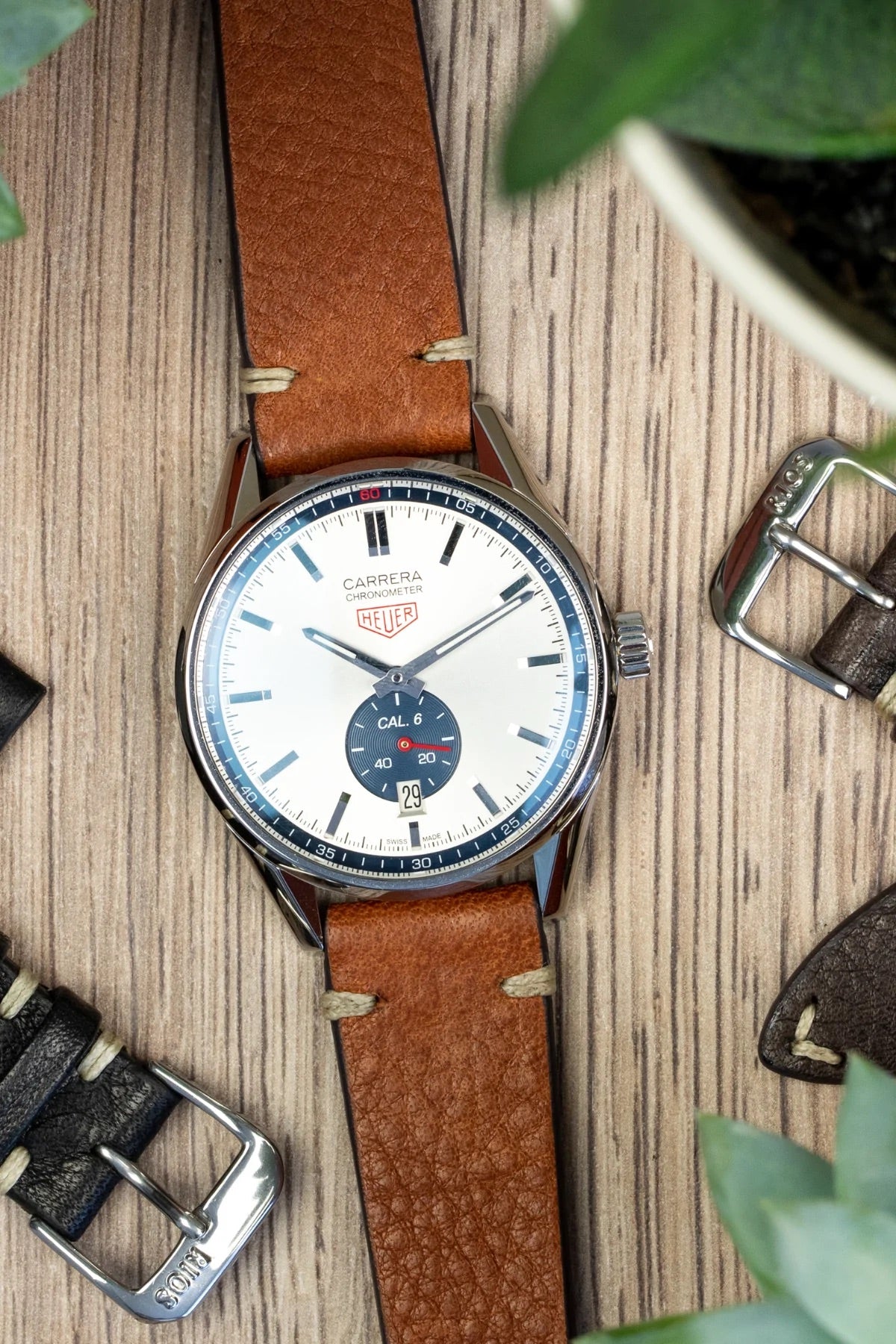 RIOS1931 INZELL Retro Organic Leather Watch Strap in COGNAC