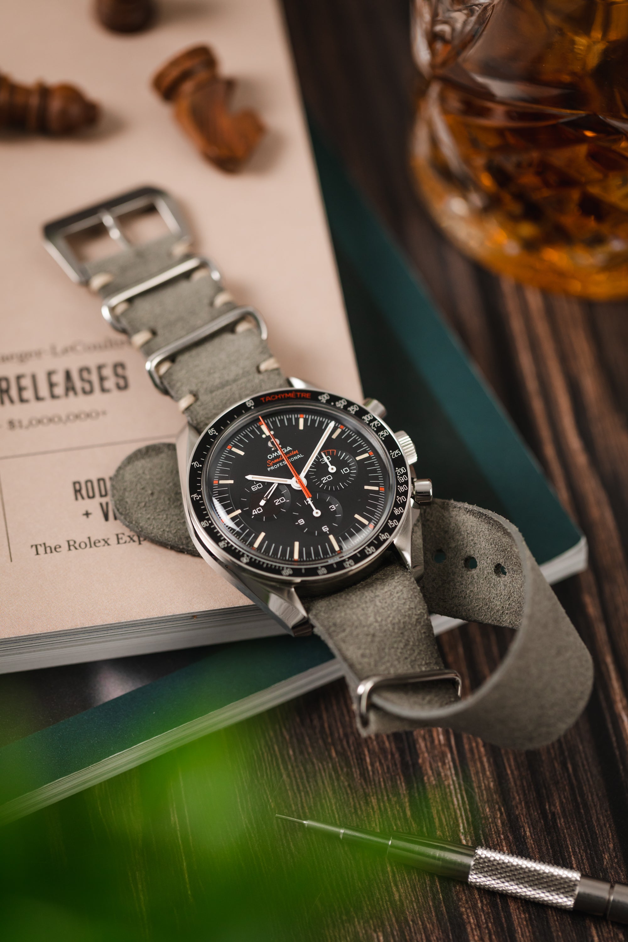 JPM Italian Leather One-Piece Watch Strap in TASSO GREY | WatchObsession