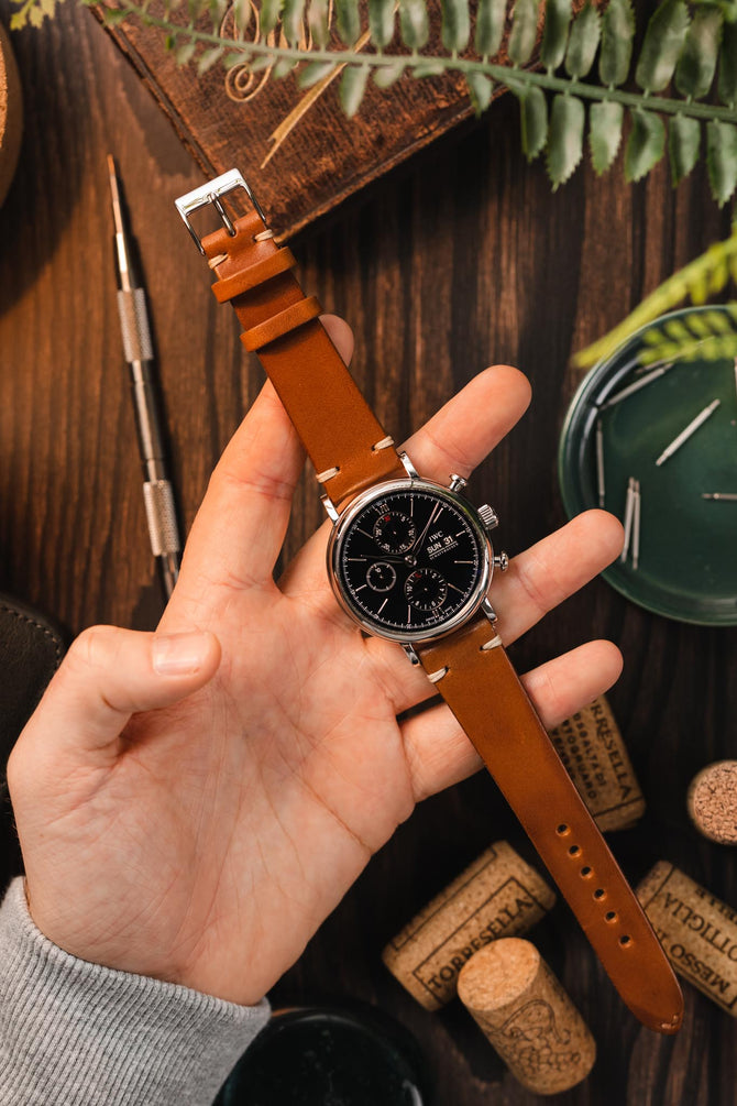 JPM Italian Vintage Leather Watch Strap in GOLD BROWN | WatchObsession ...
