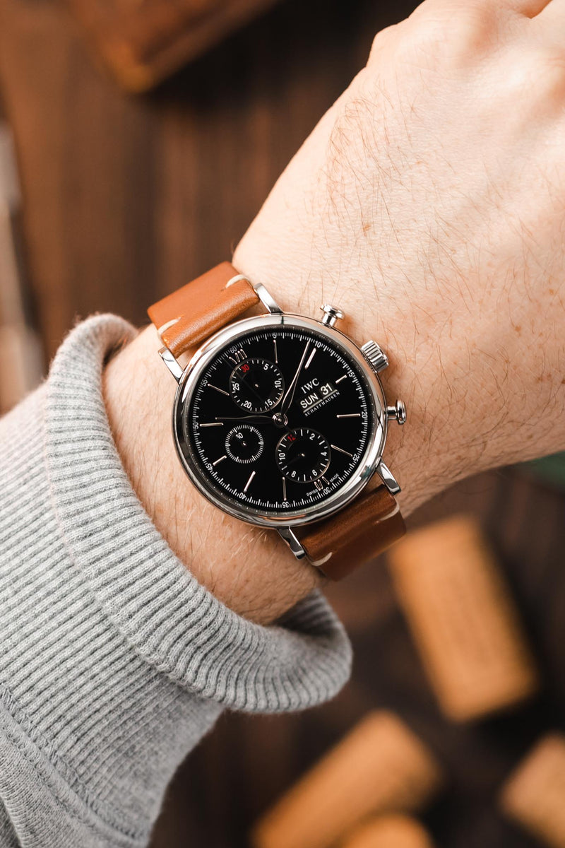 JPM Italian Vintage Leather Watch Strap in GOLD BROWN | WatchObsession