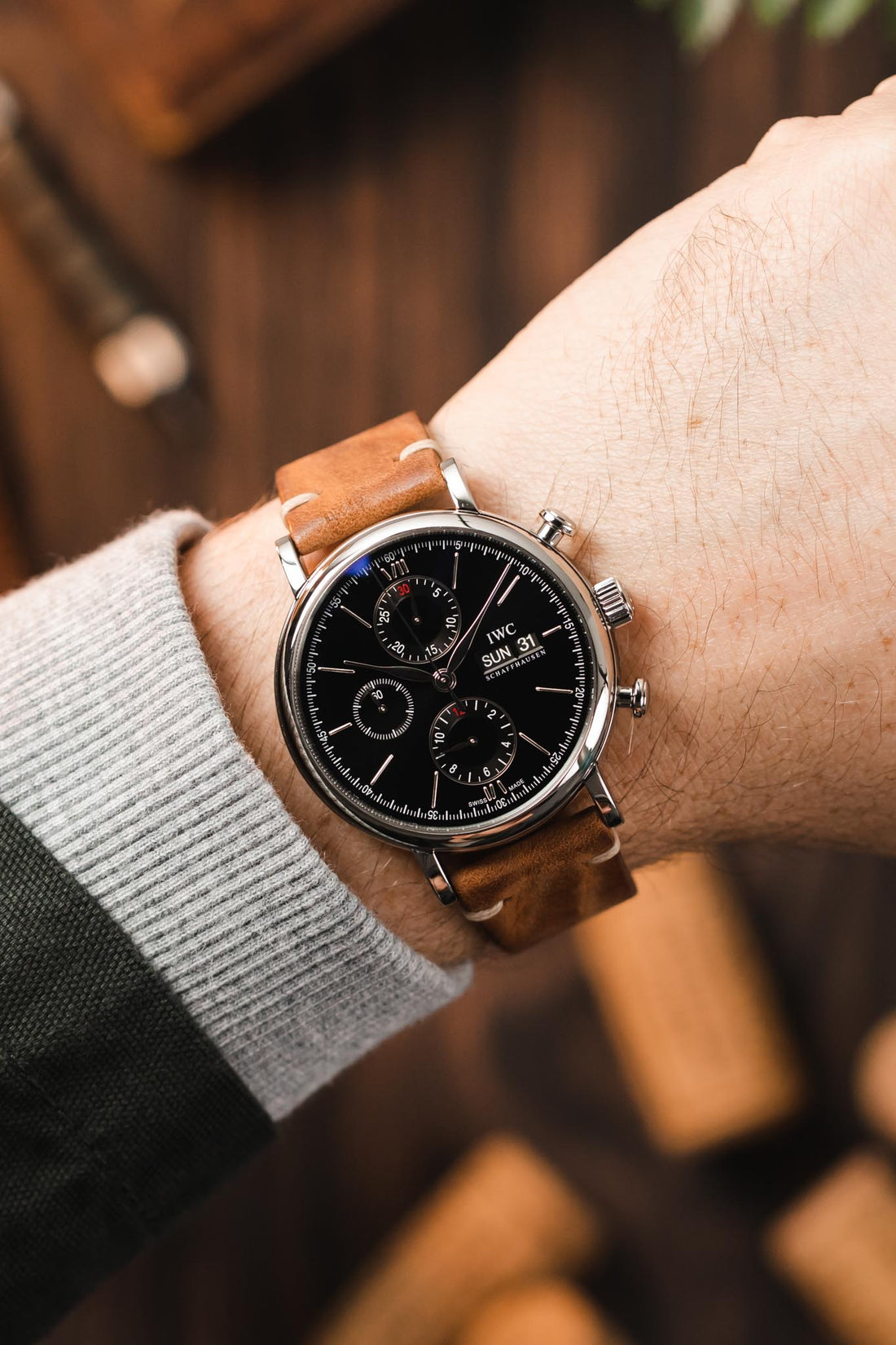 JPM Italian Vintage Leather Watch Strap in MID BROWN | WatchObsession