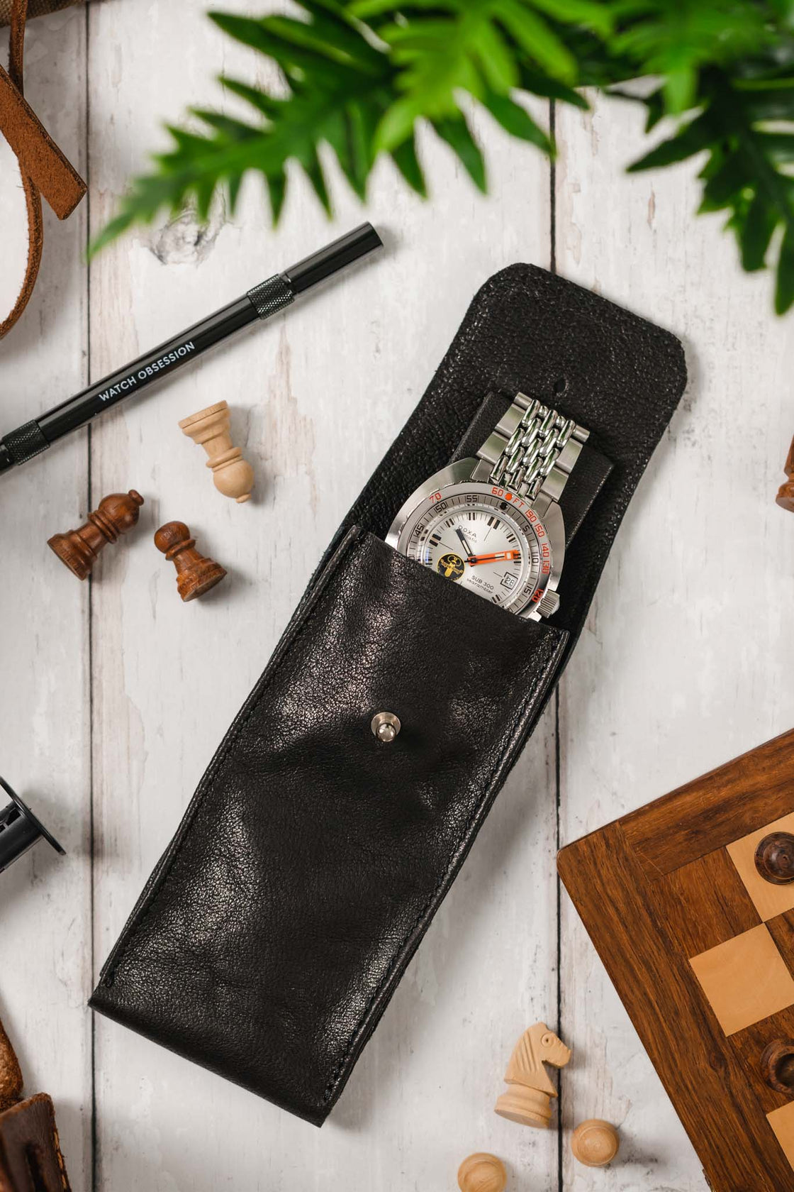 Single Watch Travel Pouch | Black Leather | WatchObsession – Watch ...