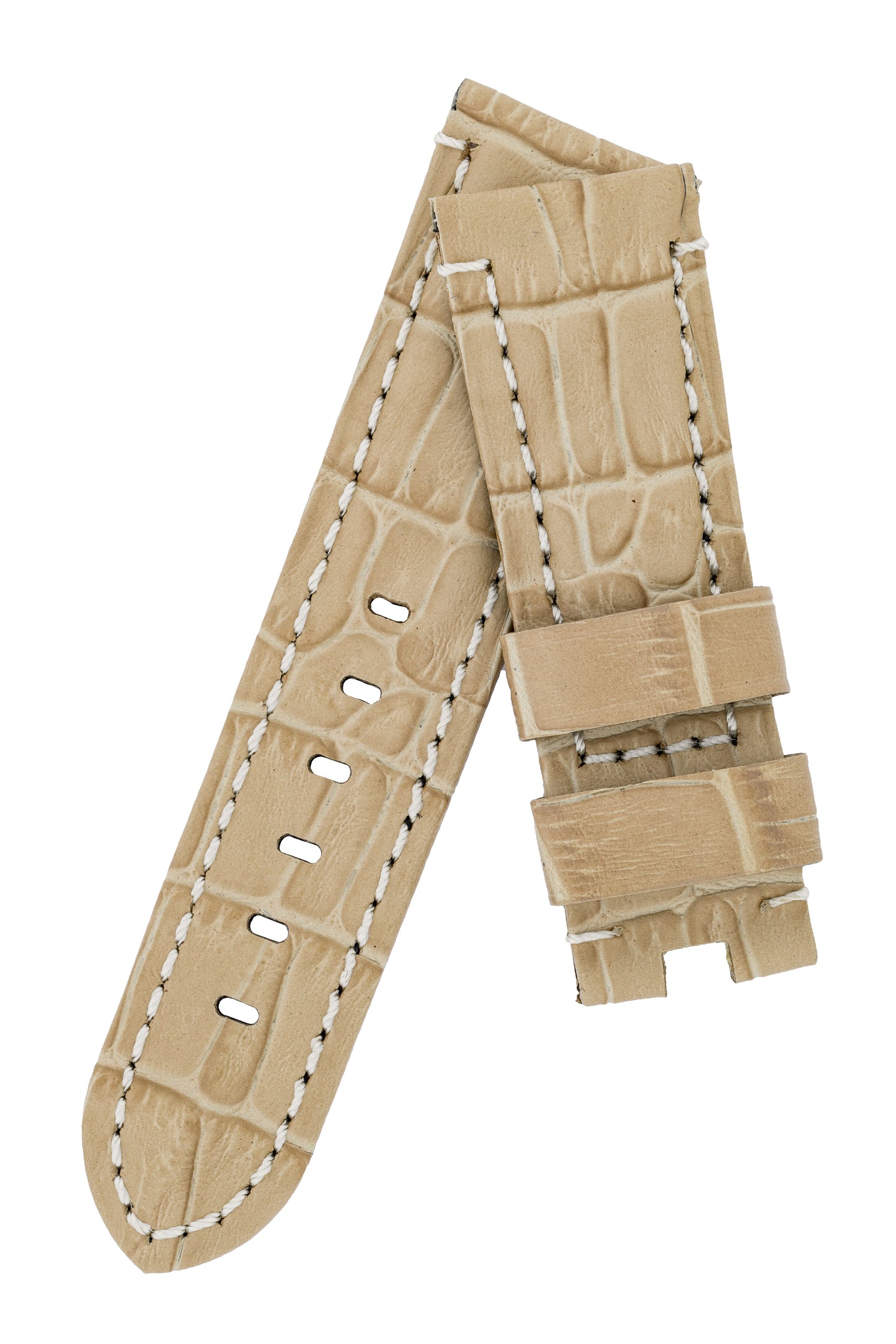 Panerai-Style Alligator Deployment Watch Strap BEIGE | WatchObsession