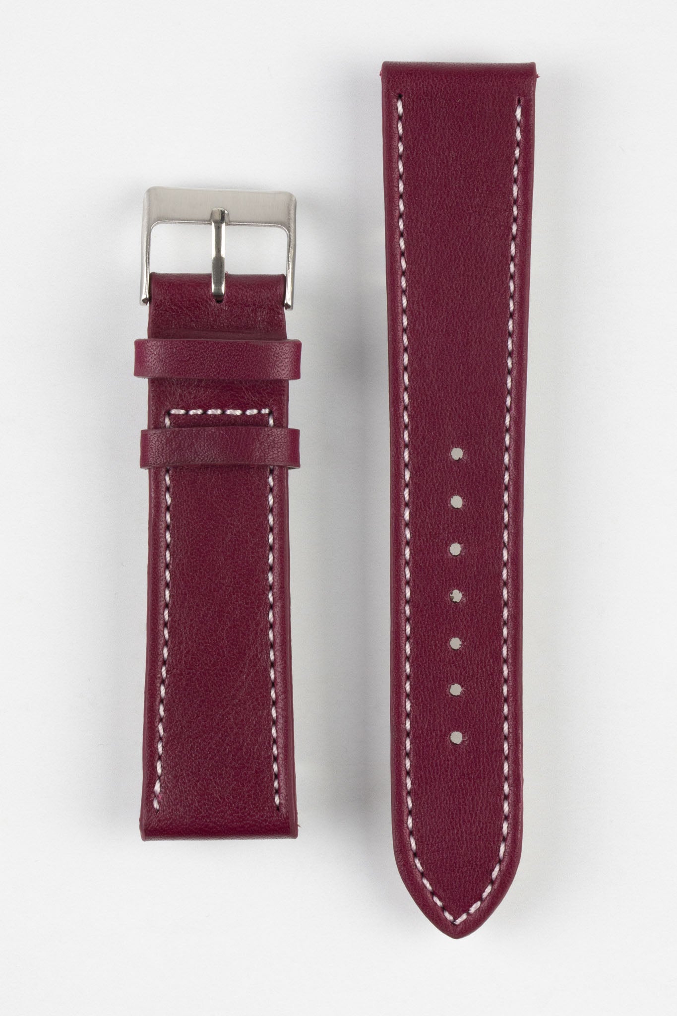 Pebro CLASSIC Unpadded Calfskin Leather Watch Strap in WINE RED