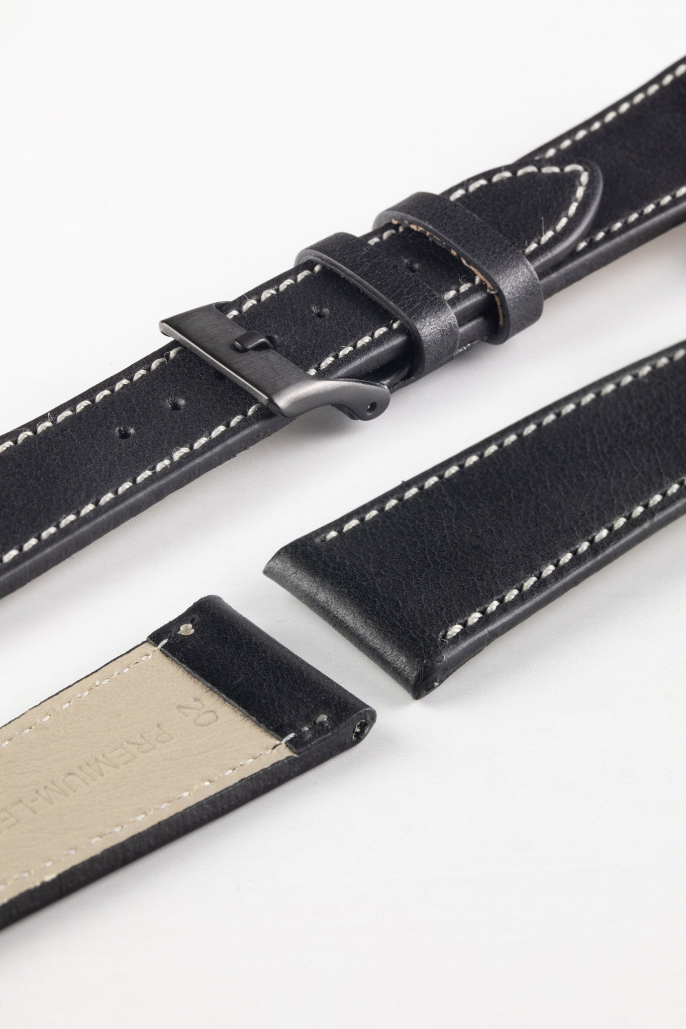 Pebro VINTAGE Leather Watch Strap in BLACK | WatchObsession