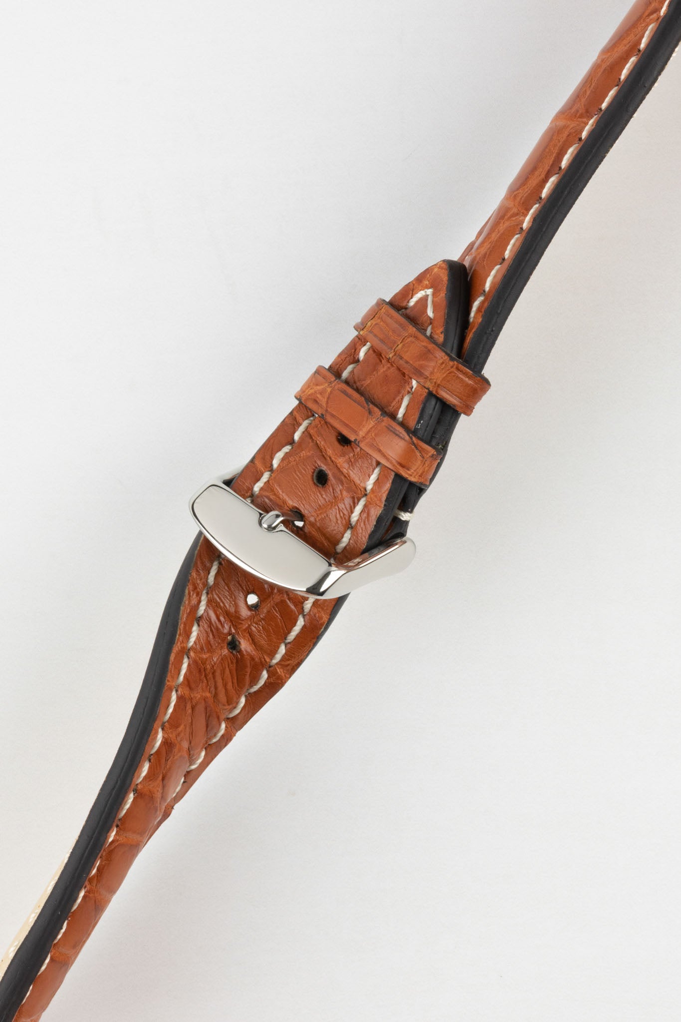 RIOS1931 AMBASSADOR Genuine Alligator Flank Watch Strap in COGNAC