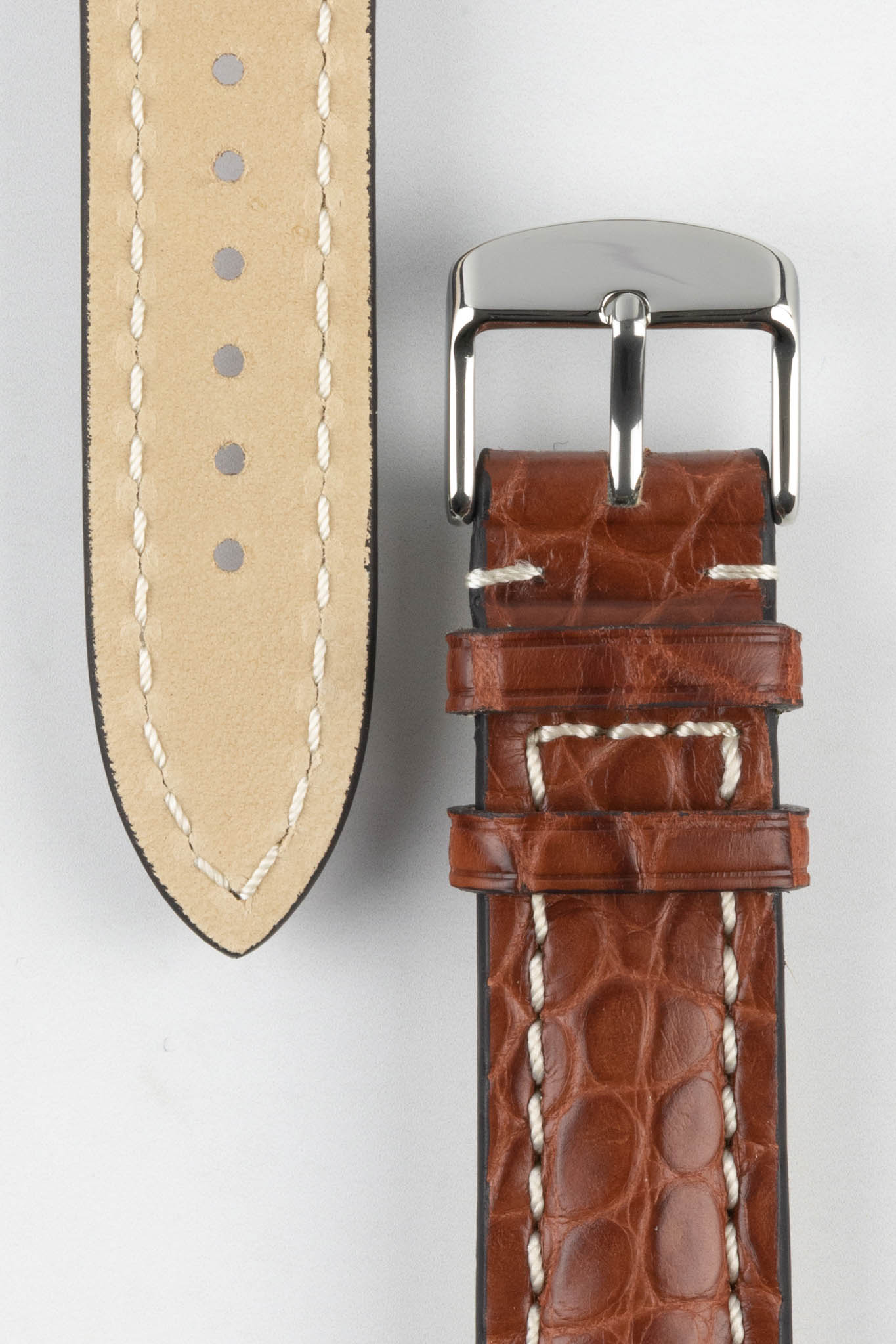 RIOS1931 AMBASSADOR Genuine Alligator Flank Watch Strap in MAHOGANY