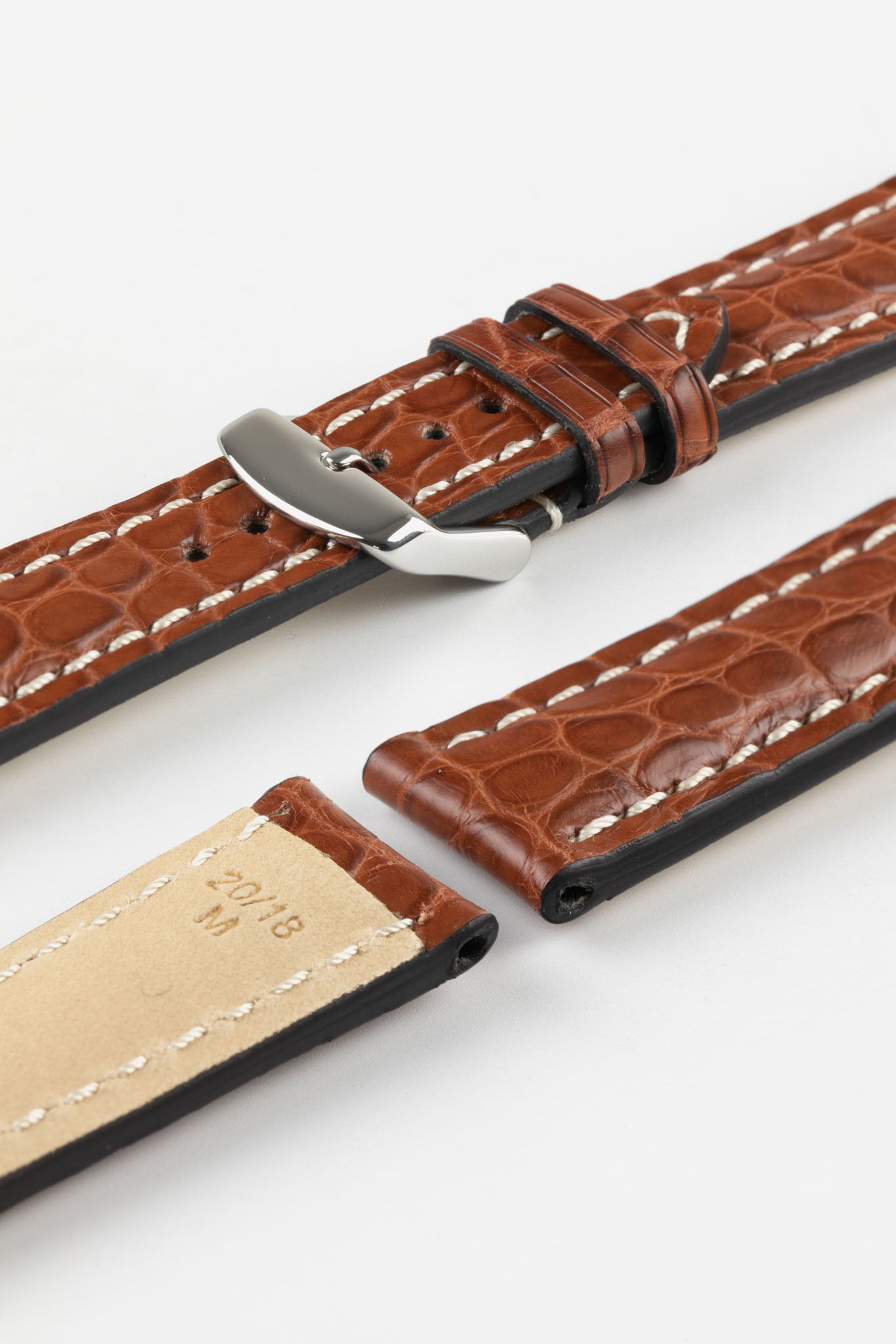 RIOS1931 AMBASSADOR Genuine Alligator Flank Watch Strap in MAHOGANY