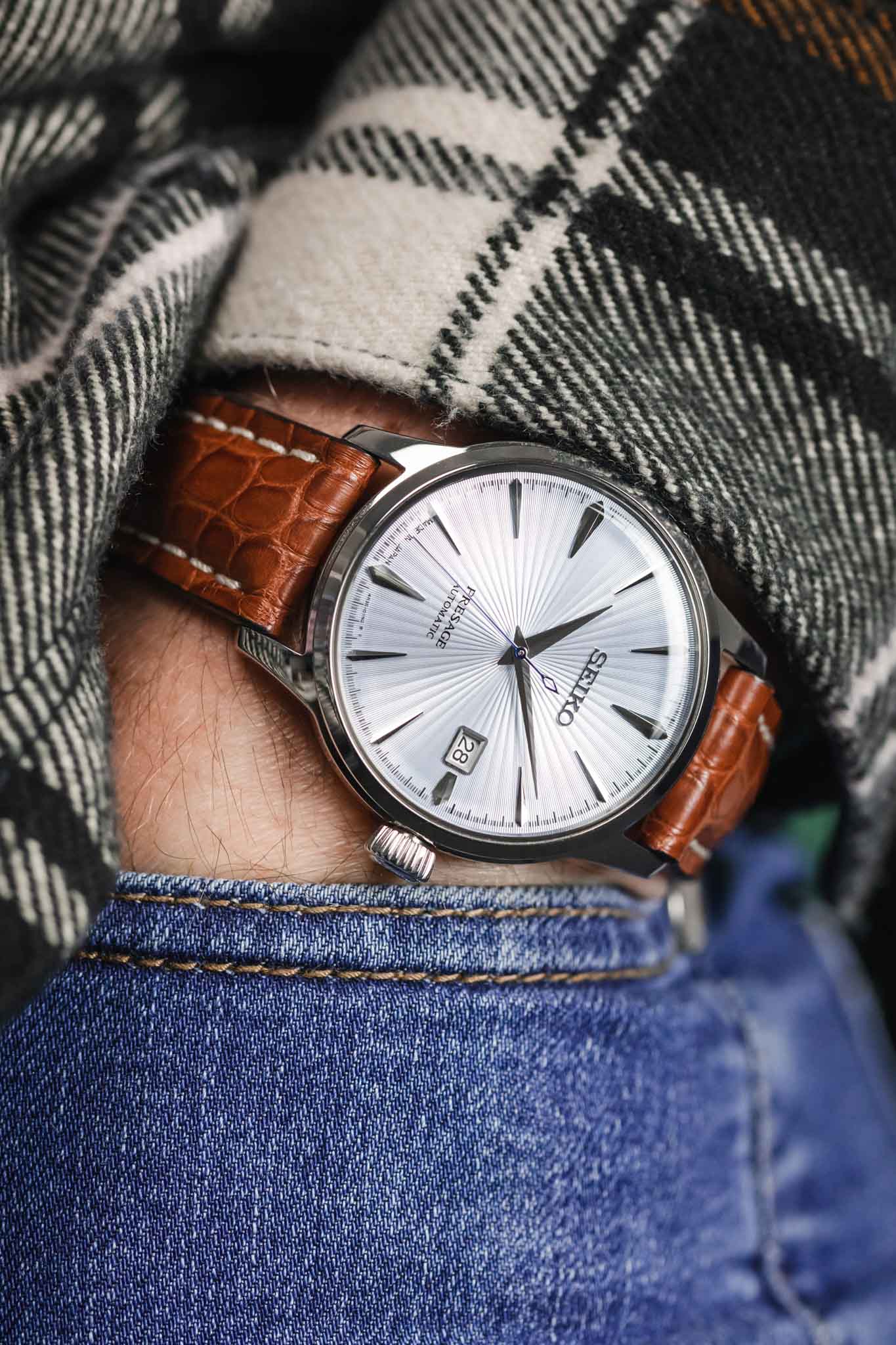 RIOS1931 AMBASSADOR Genuine Alligator Flank Watch Strap in MAHOGANY