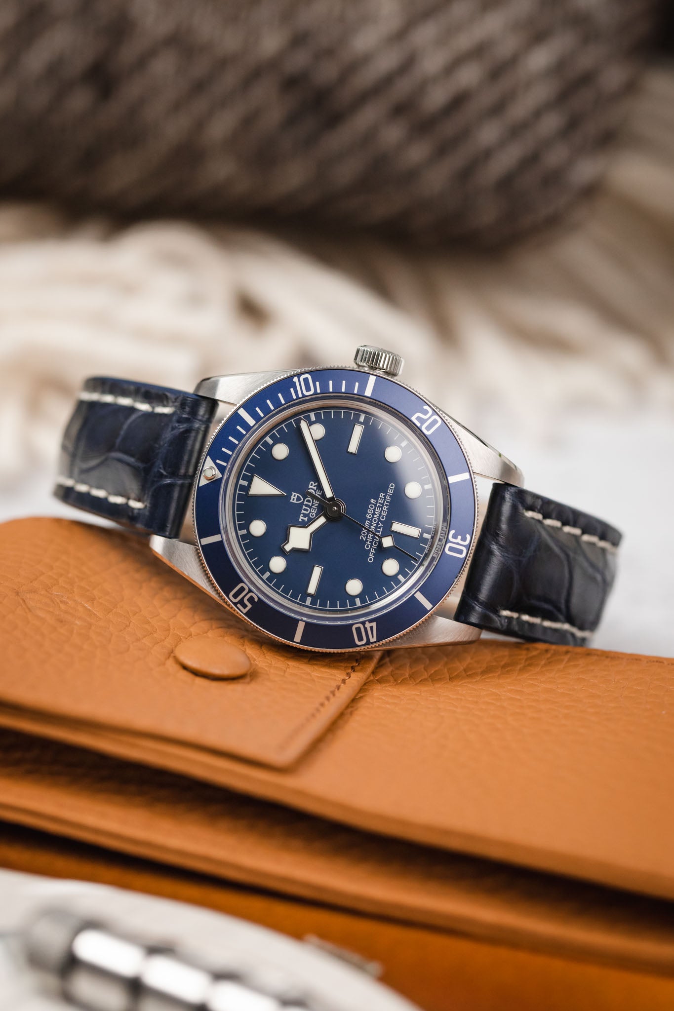 RIOS1931 AMBASSADOR Genuine Alligator Flank Watch Strap in OCEAN BLUE