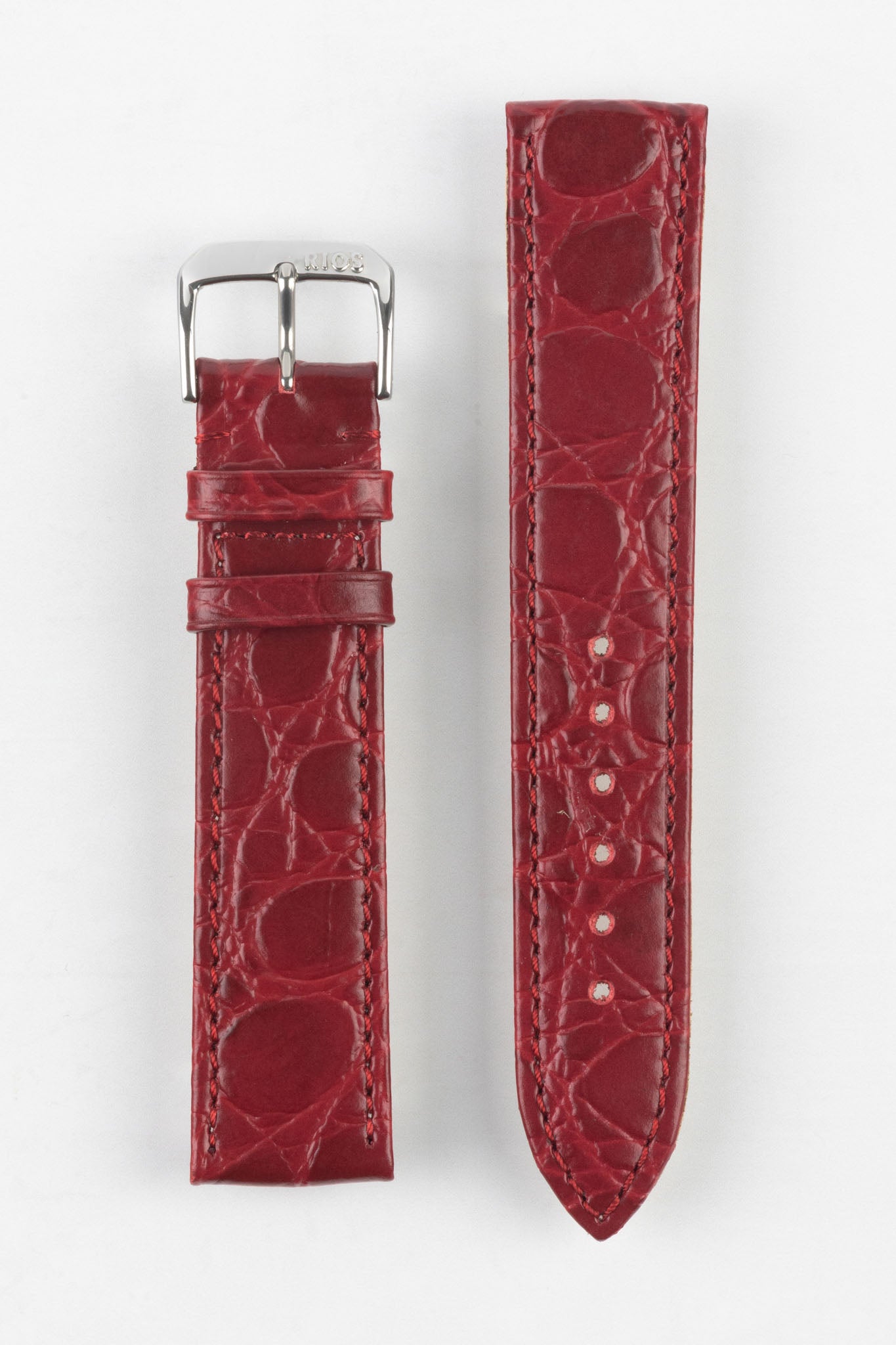Crocodile-Embossed Leather Watch Strap in BURGUNDY