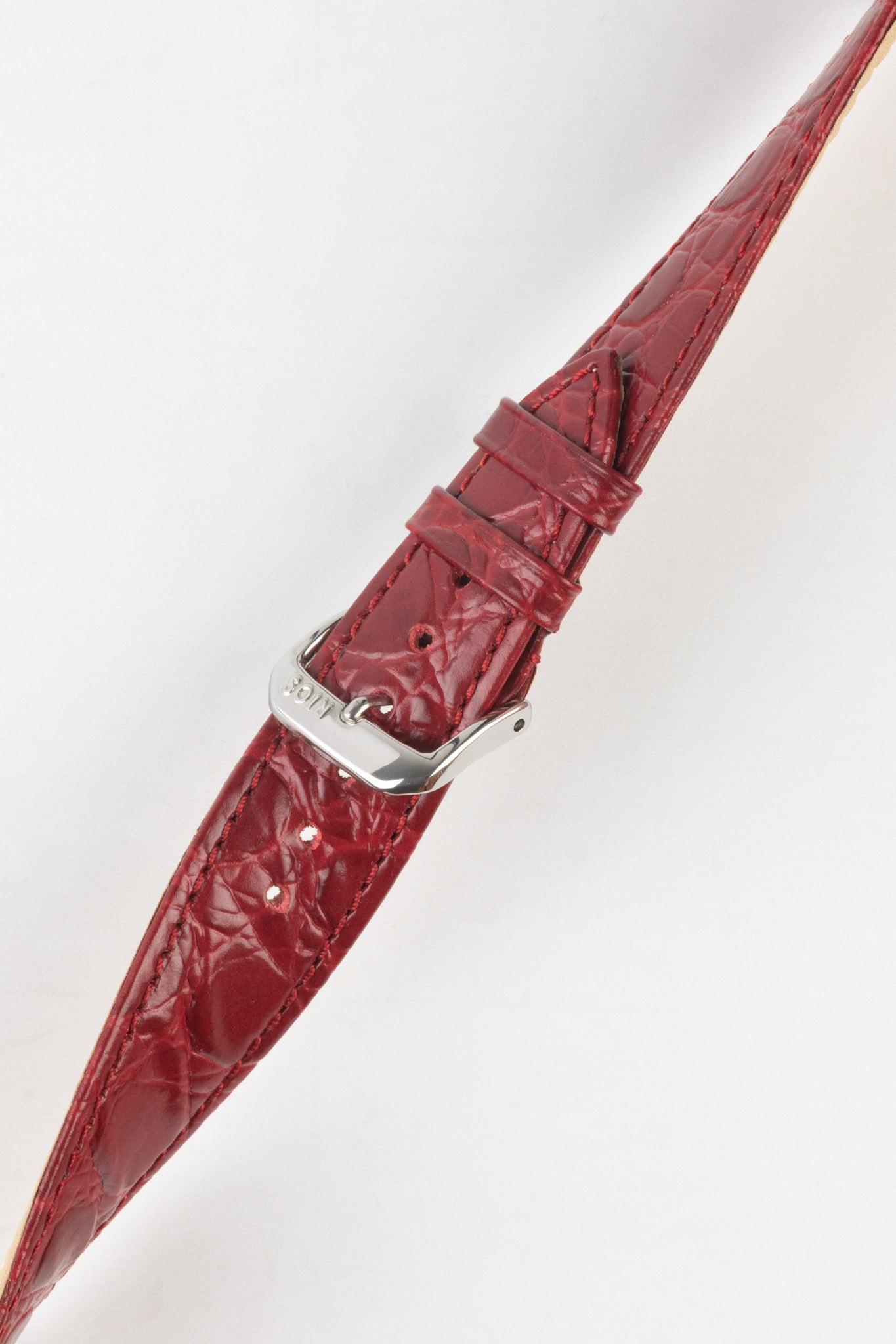 Crocodile-Embossed Leather Watch Strap in BURGUNDY