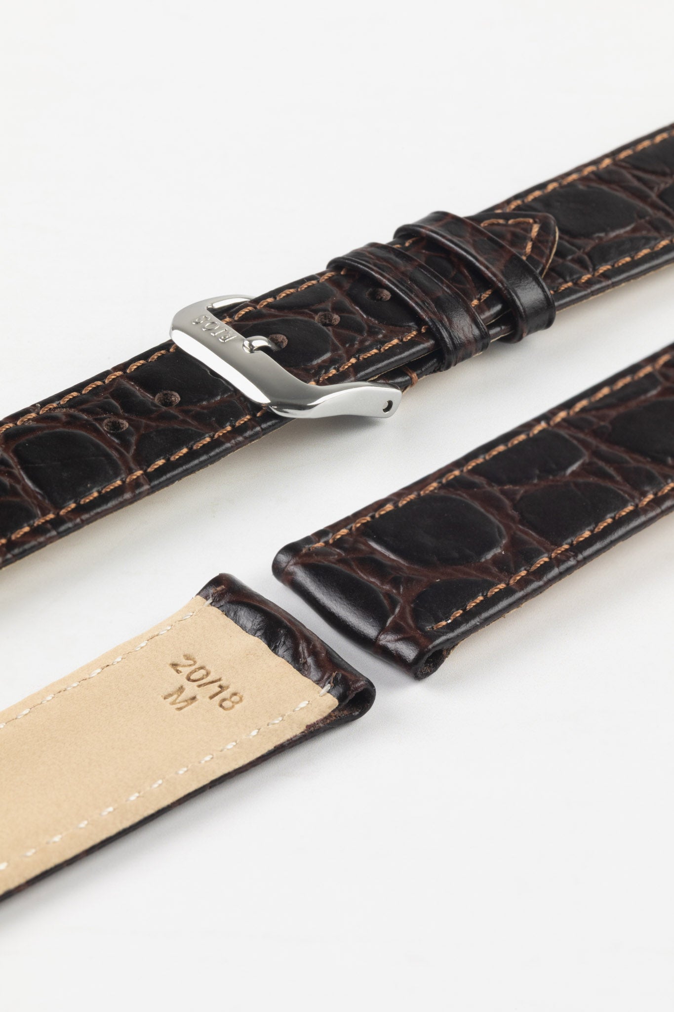 Mocha Crocodile-Embossed Leather Watch Strap in MOCHA