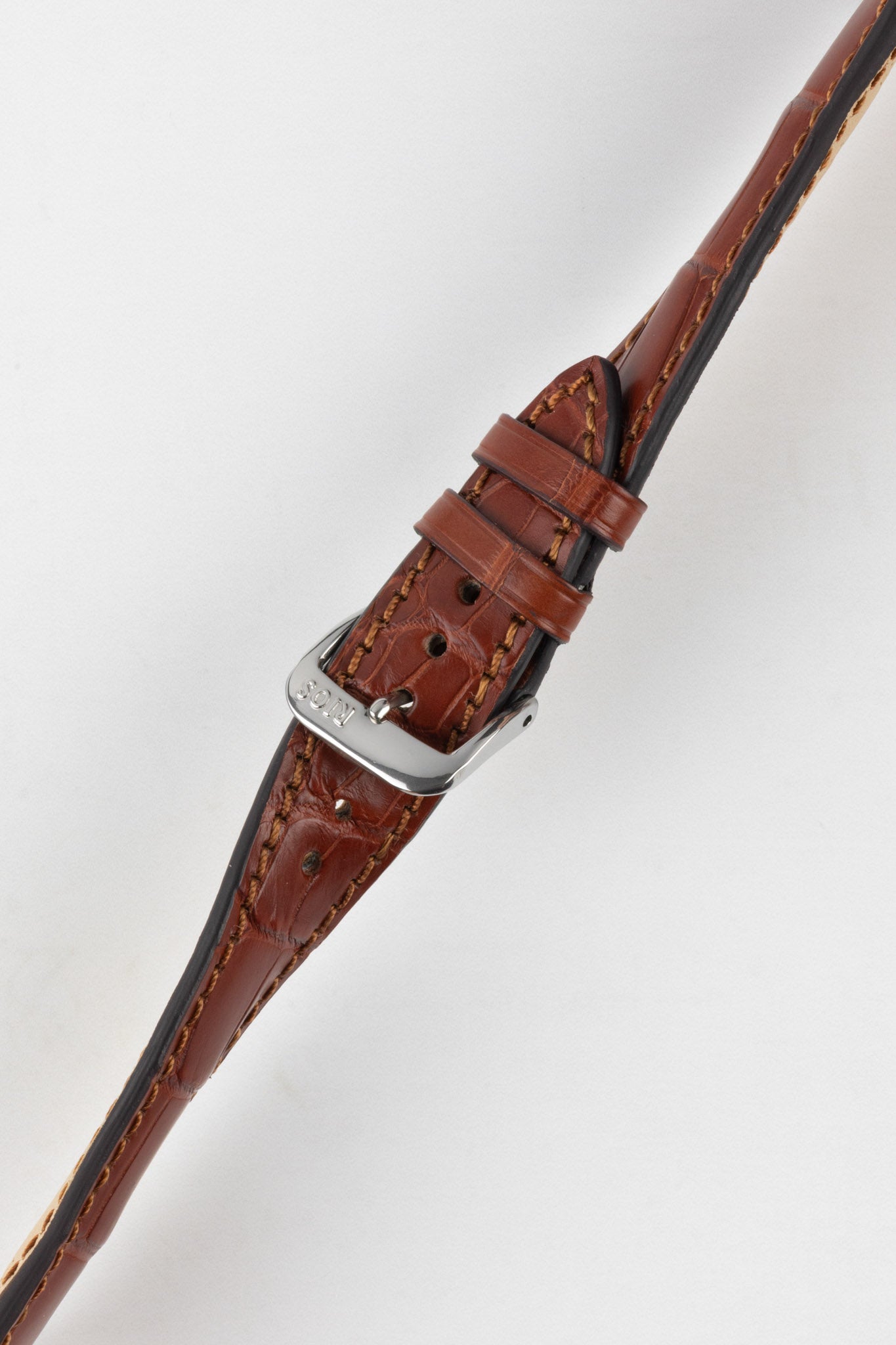 RIOS1931 PRESIDENT Genuine Alligator Padded Watch Strap in MAHOGANY