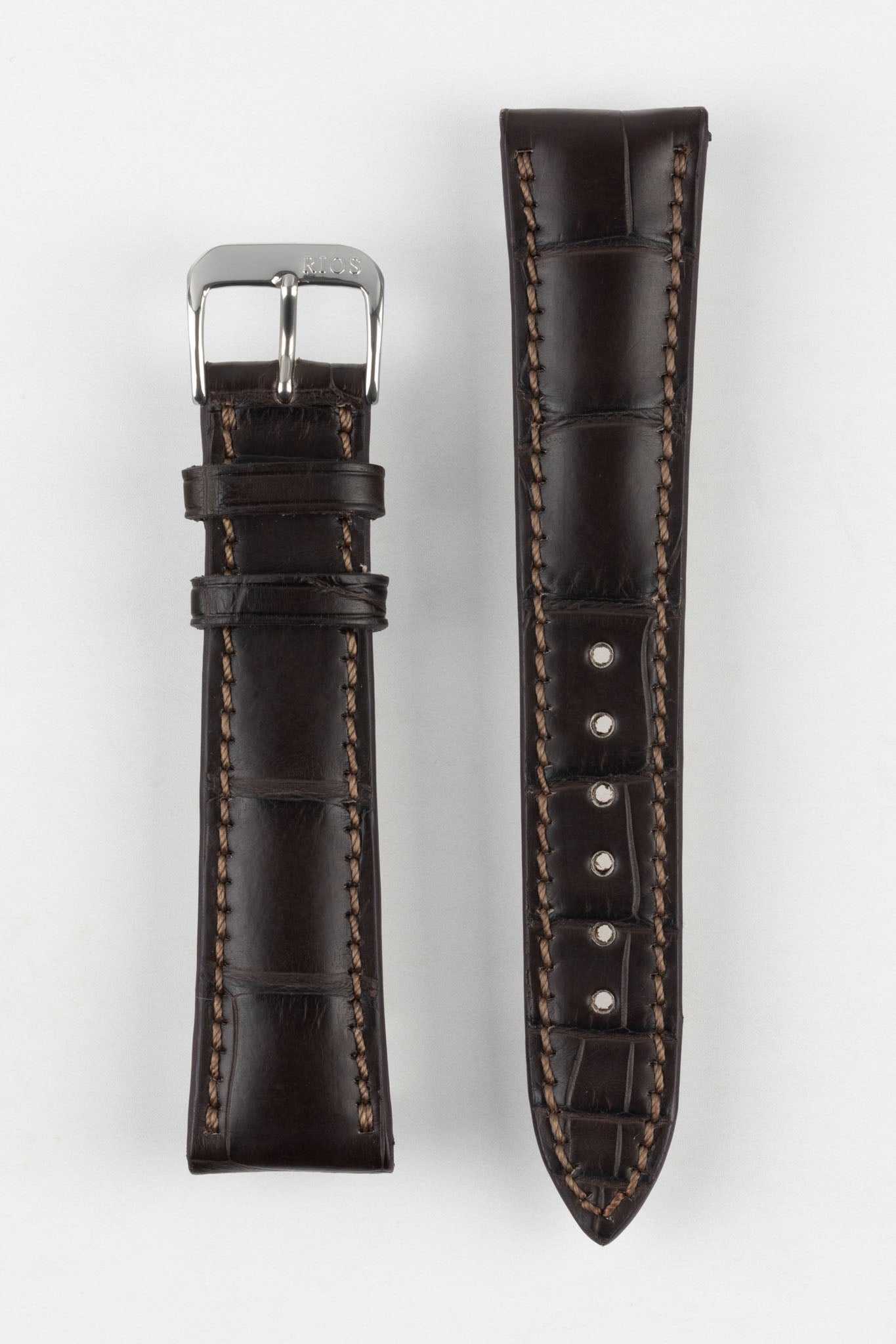 RIOS1931 PRESIDENT Genuine Alligator Padded Watch Strap in MOCHA