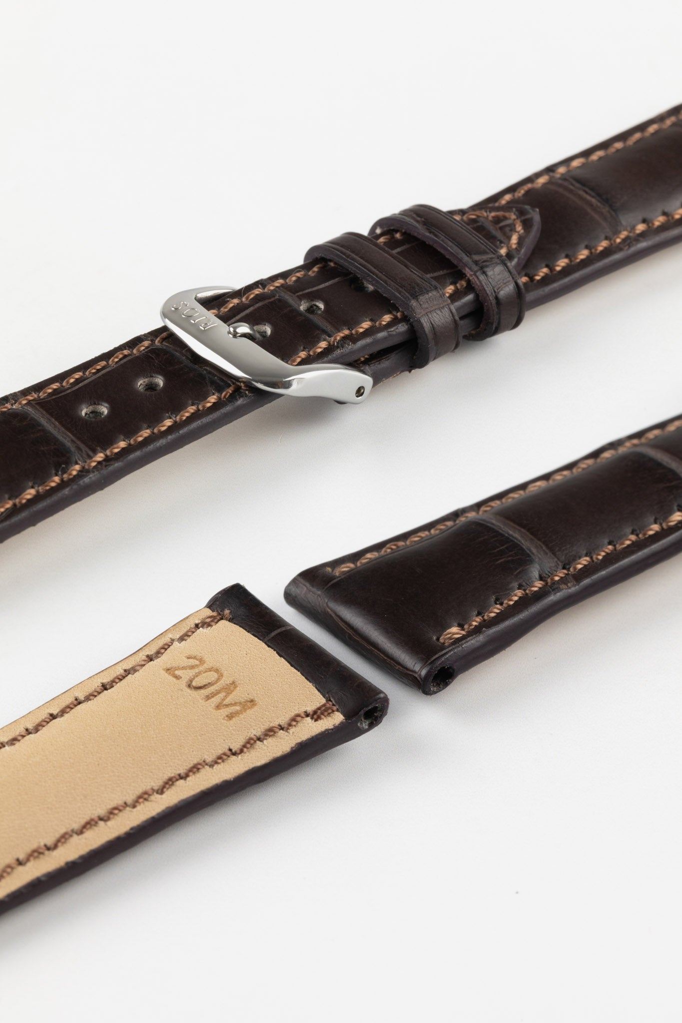RIOS1931 PRESIDENT Genuine Alligator Padded Watch Strap in MOCHA