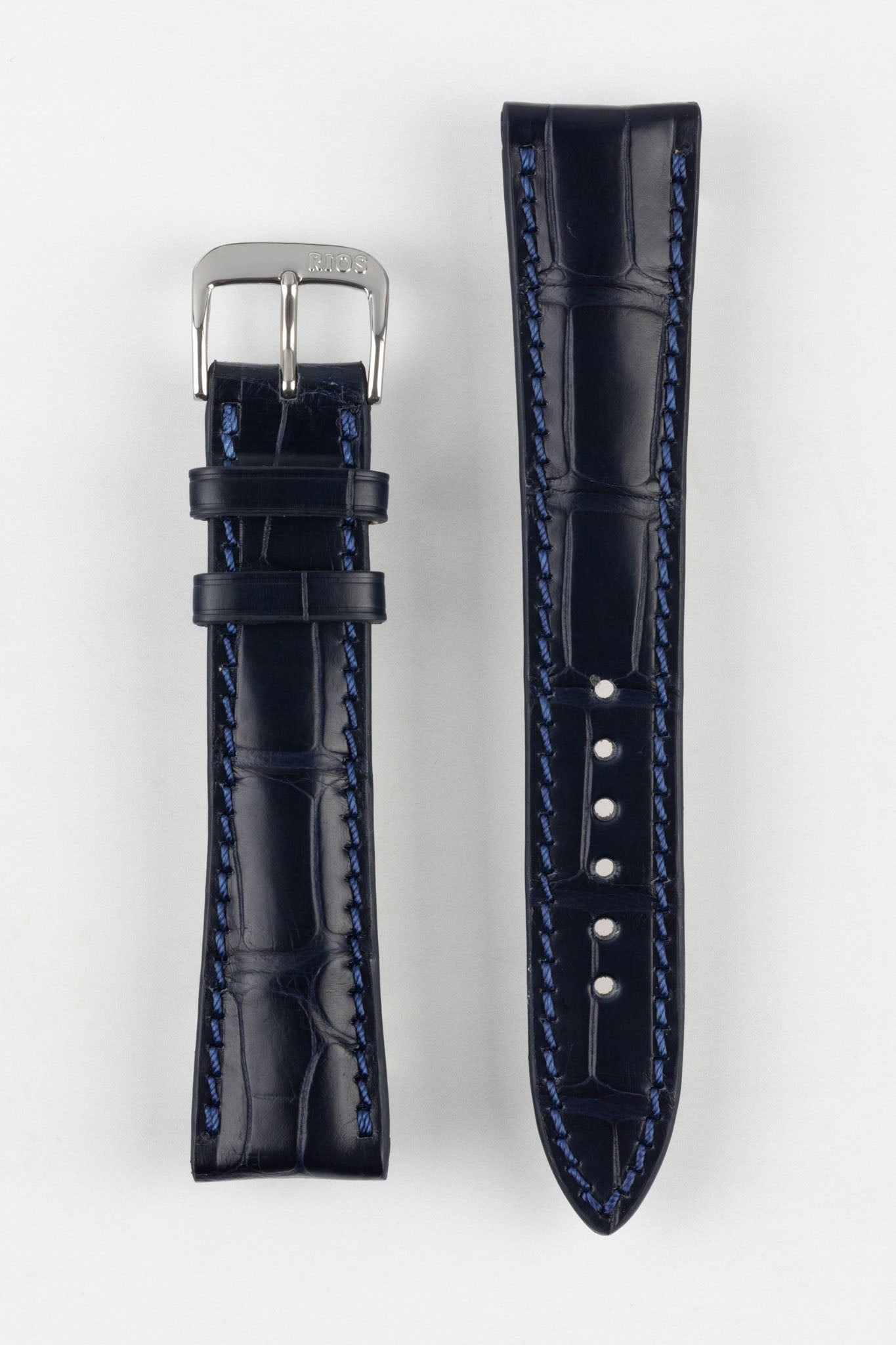 RIOS1931 PRESIDENT Genuine Alligator Padded Watch Strap in OCEAN BLUE