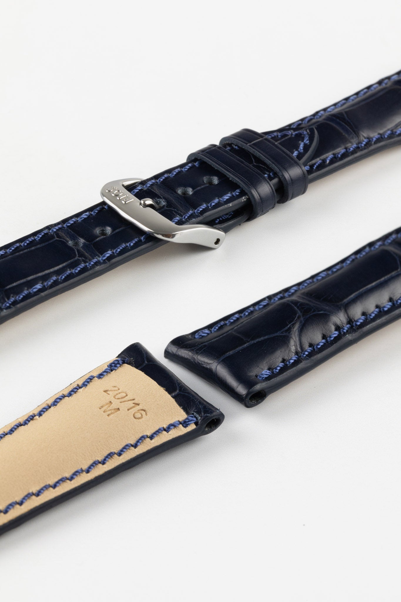 RIOS1931 PRESIDENT Genuine Alligator Padded Watch Strap in OCEAN BLUE