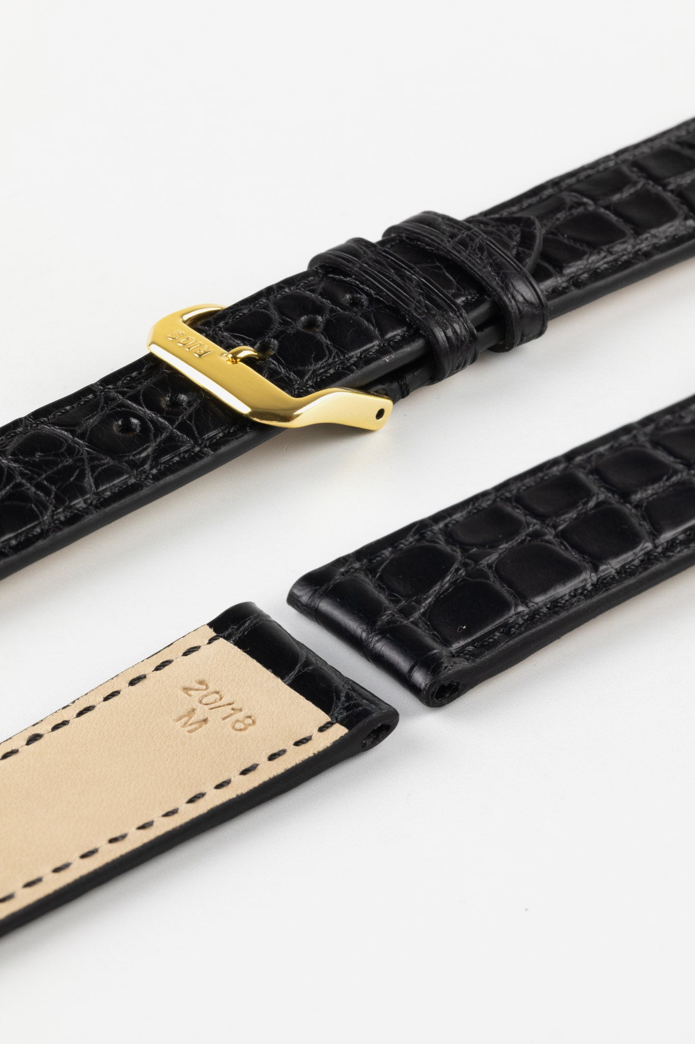 RIOS1931 PRESTIGE Genuine Alligator Flank Watch Strap in BLACK
