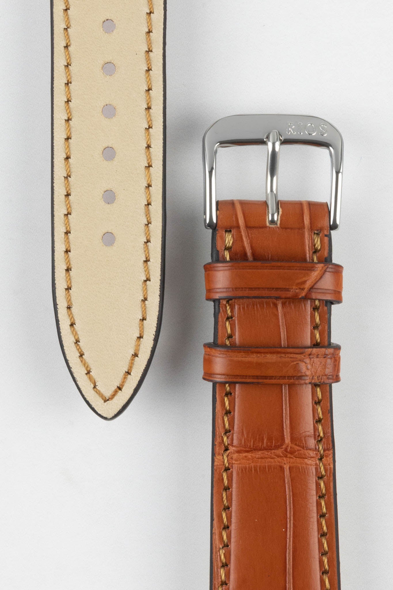 RIOS1931 SENATOR Genuine Alligator Square-Padded Watch Strap in COGNAC
