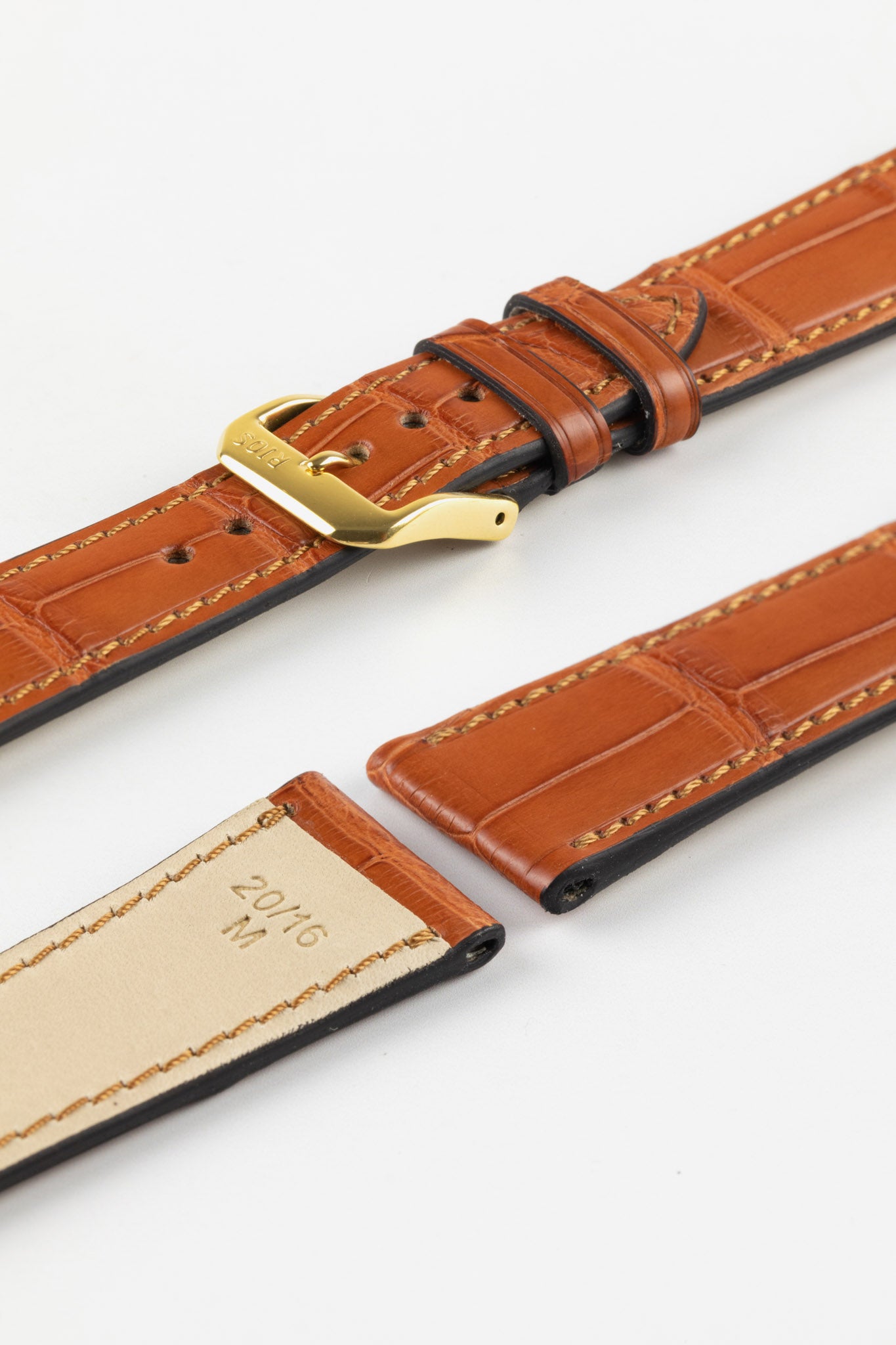 RIOS1931 SENATOR Genuine Alligator Square-Padded Watch Strap in COGNAC