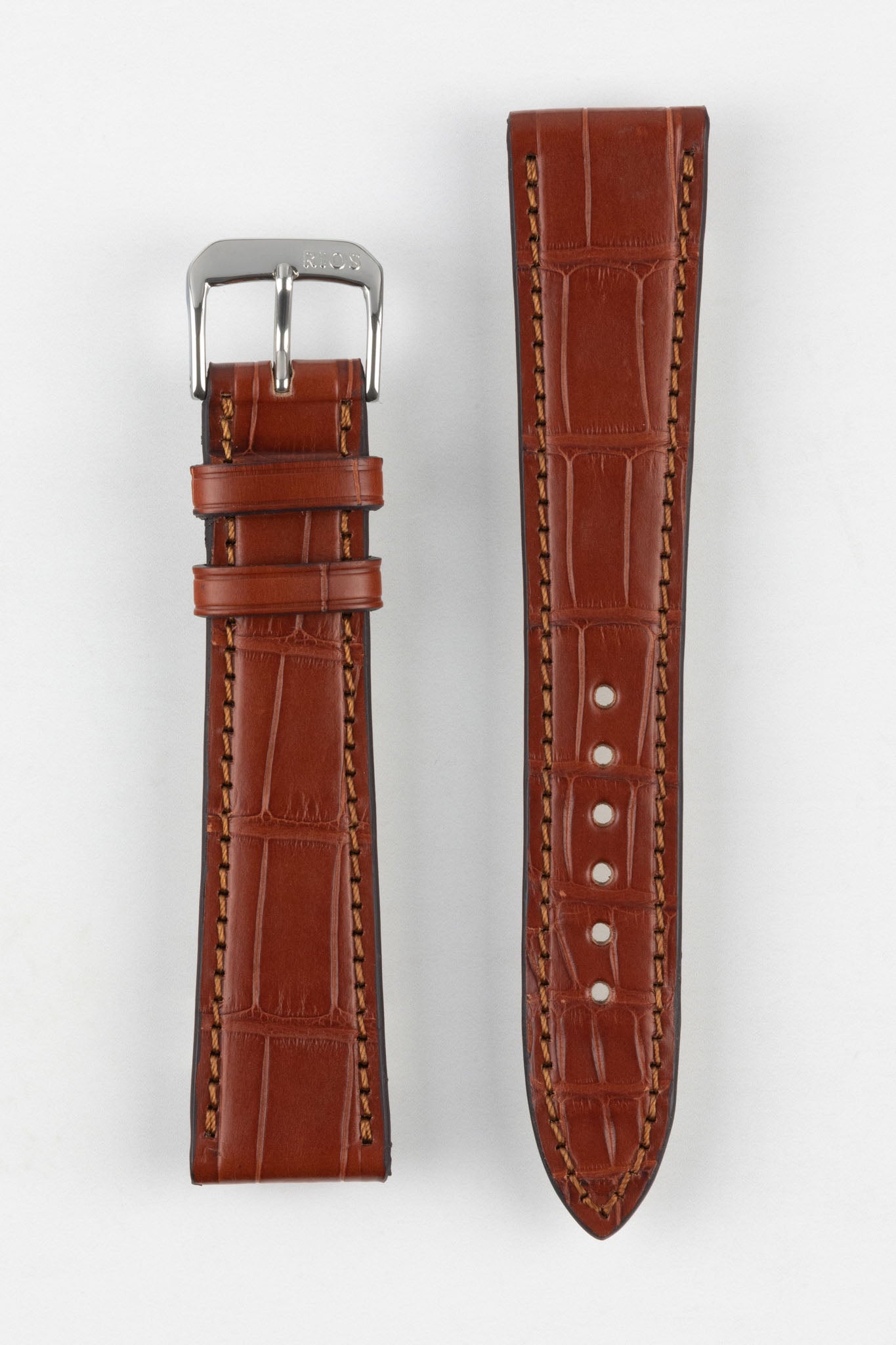 RIOS1931 SENATOR Genuine Alligator Padded Watch Strap in MAHOGANY