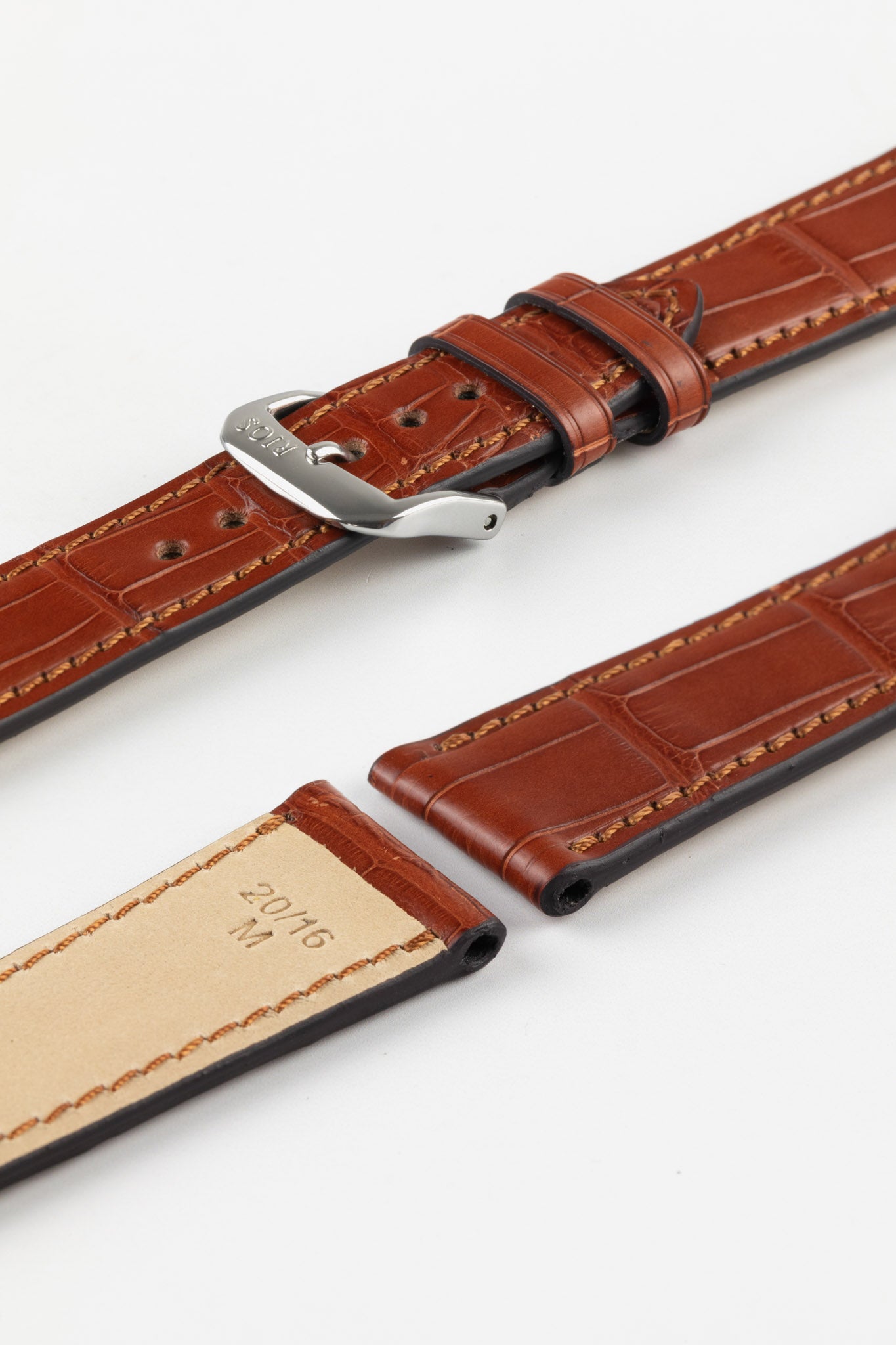 RIOS1931 SENATOR Genuine Alligator Padded Watch Strap in MAHOGANY